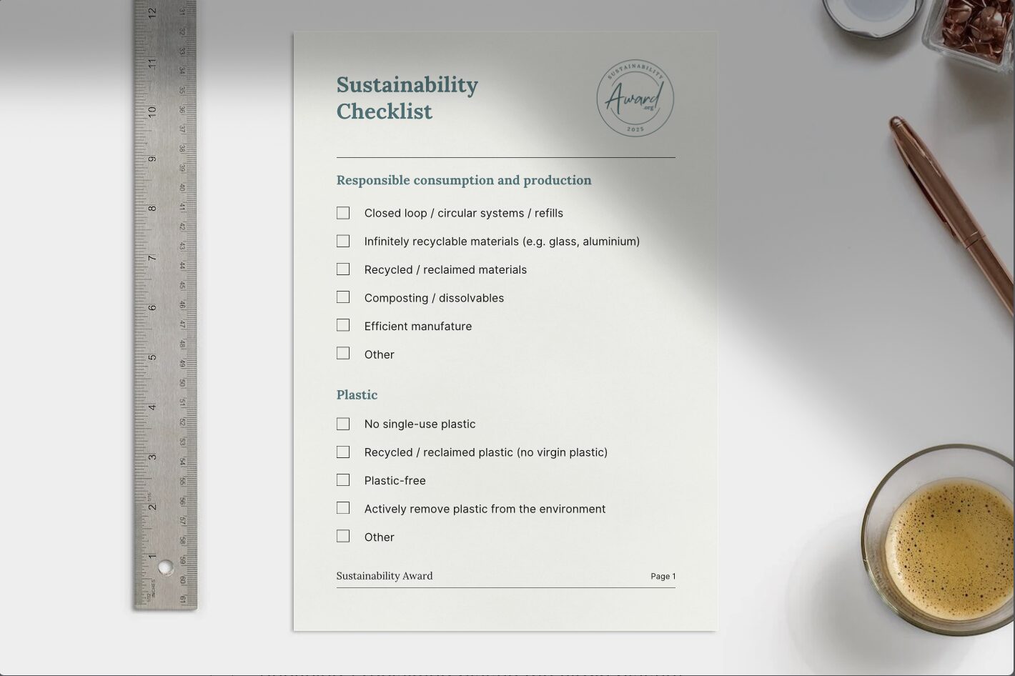 Sustainability Checklist - Sustainability Award